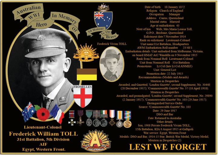 LTCOL Frederick William Toll DSO and Bar - 31st Infantry Battalion ...